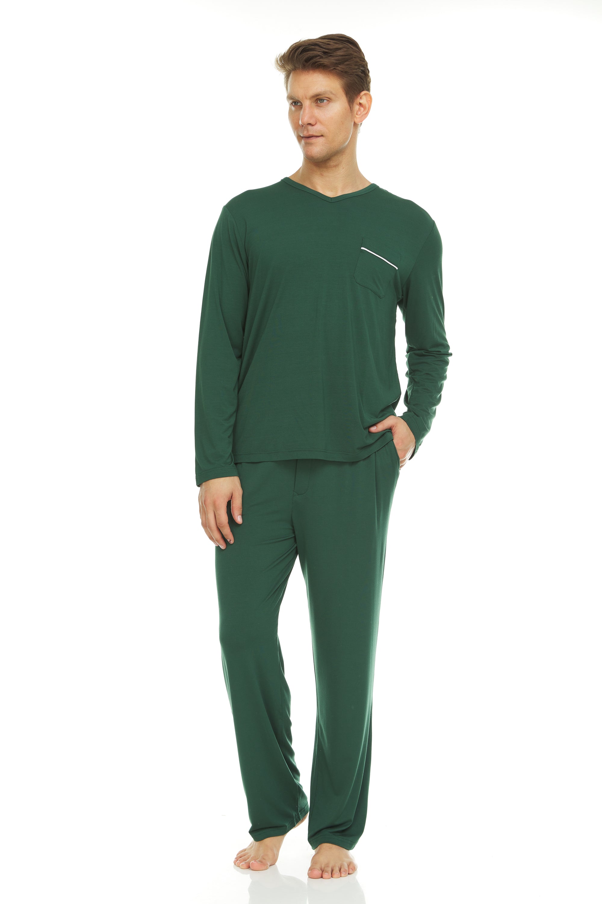 Men’s Dream Micro Modal Green V-Neck Pajamas – Symmar