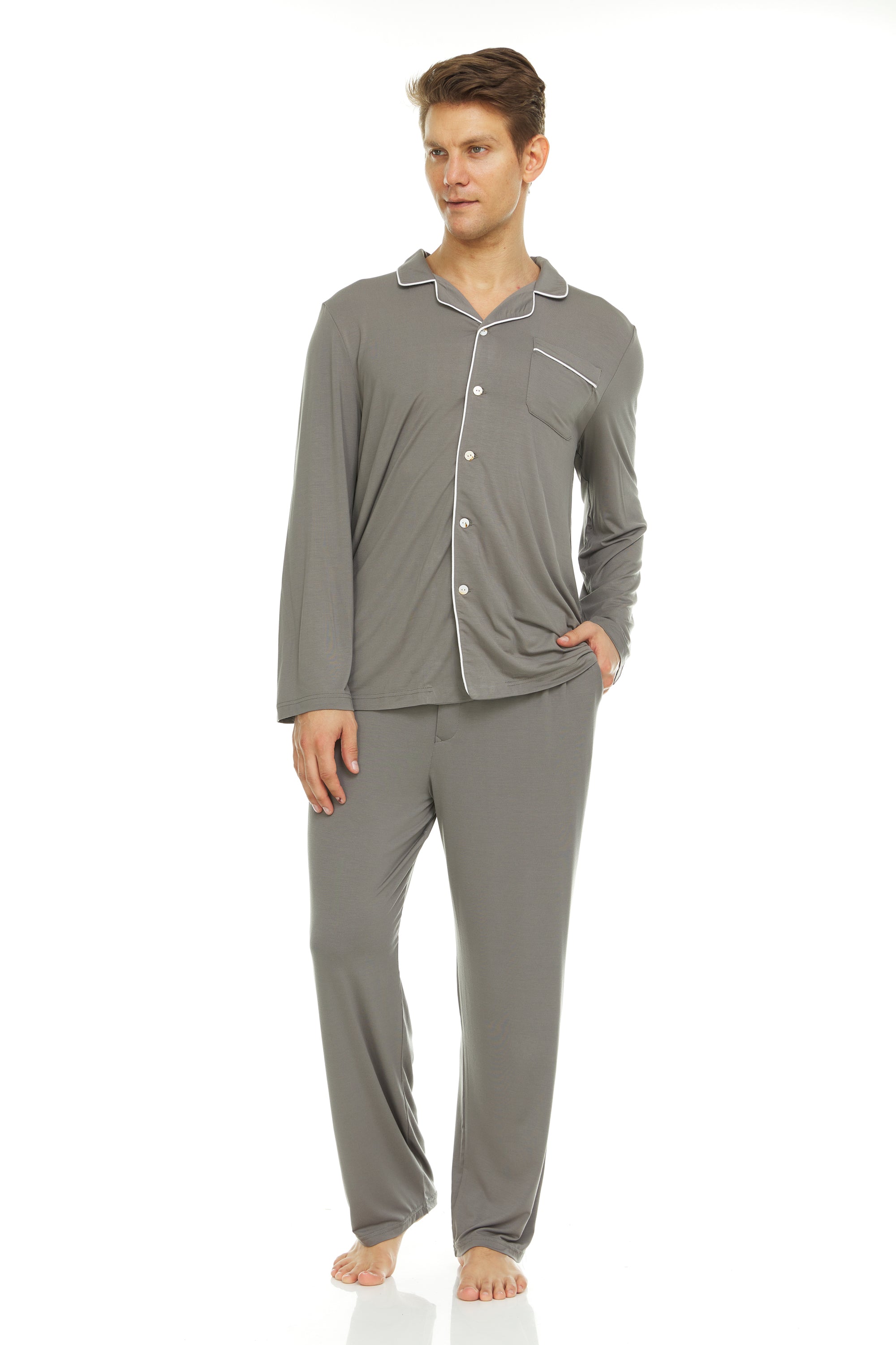 Men’s Dream Micro Modal Grey Button-Front Pajamas – Symmar