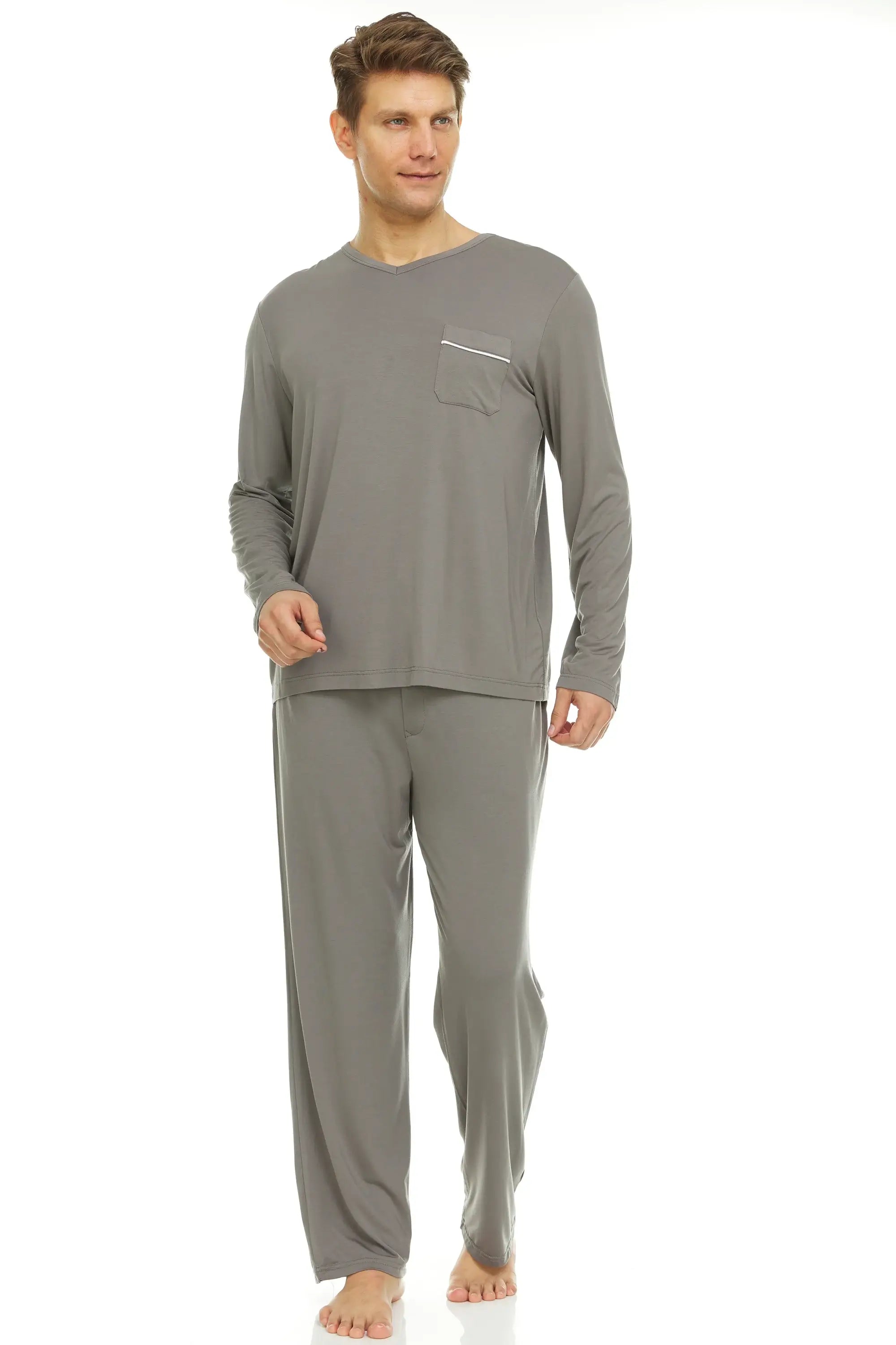 Men’s Dream Micro Modal Grey V-Neck Pajamas – Symmar