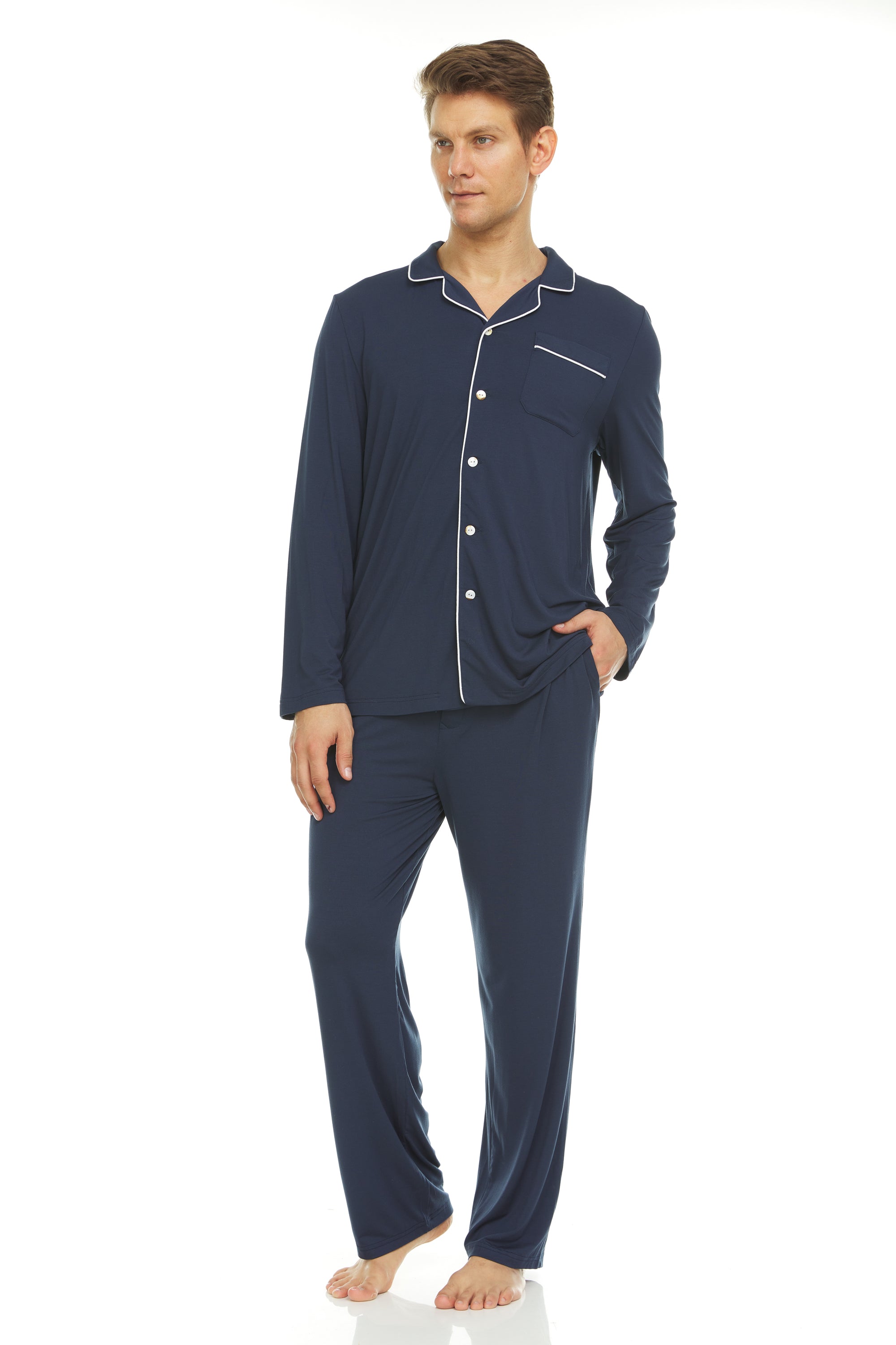 Men’s Dream Micro Modal Navy Button-Front Pajamas – Symmar