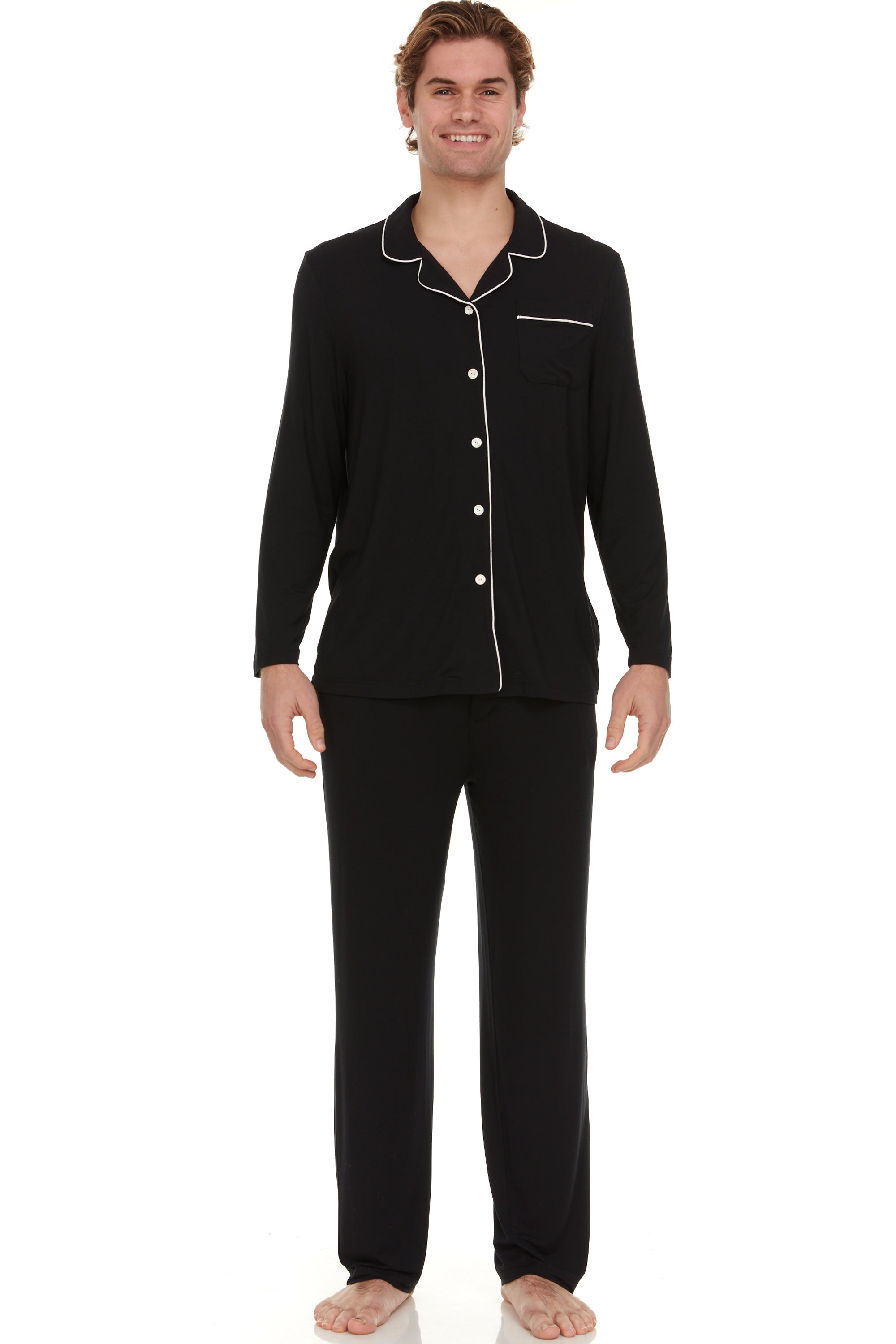Men’s Dream Micro Modal Black Button-Front Pajamas – Symmar